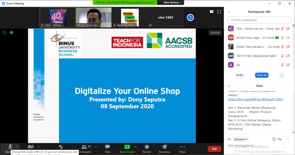 Pelatihan Kewirausahaan BBS – 8 September 2020 – Community Empowerment