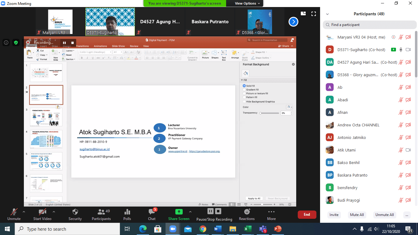 Pelatihan Kewirausahaan dari BEC – 22 Oktober 2020 – Community Empowerment